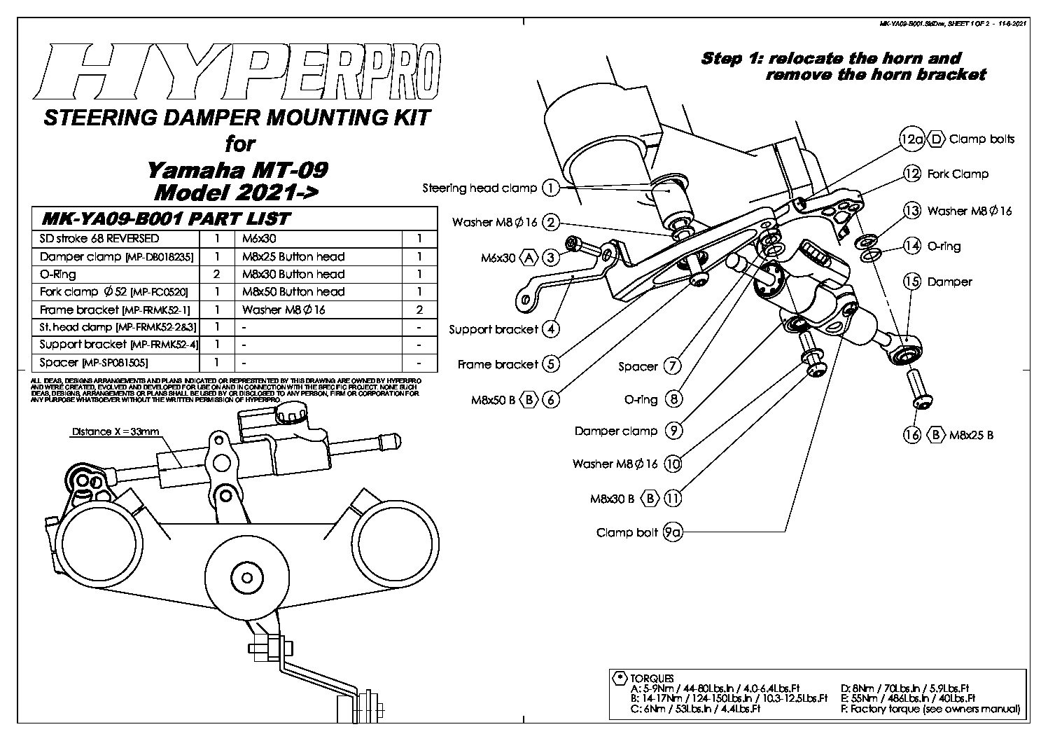 Amortiguador de dirección Hyperpro Yamaha MT-09 2021-